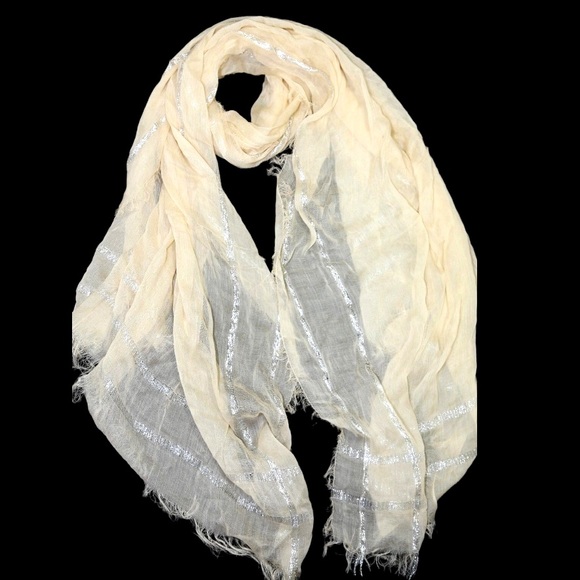 Accessories | Raw Edge Gold Foil Stripe Scarf | Poshmark